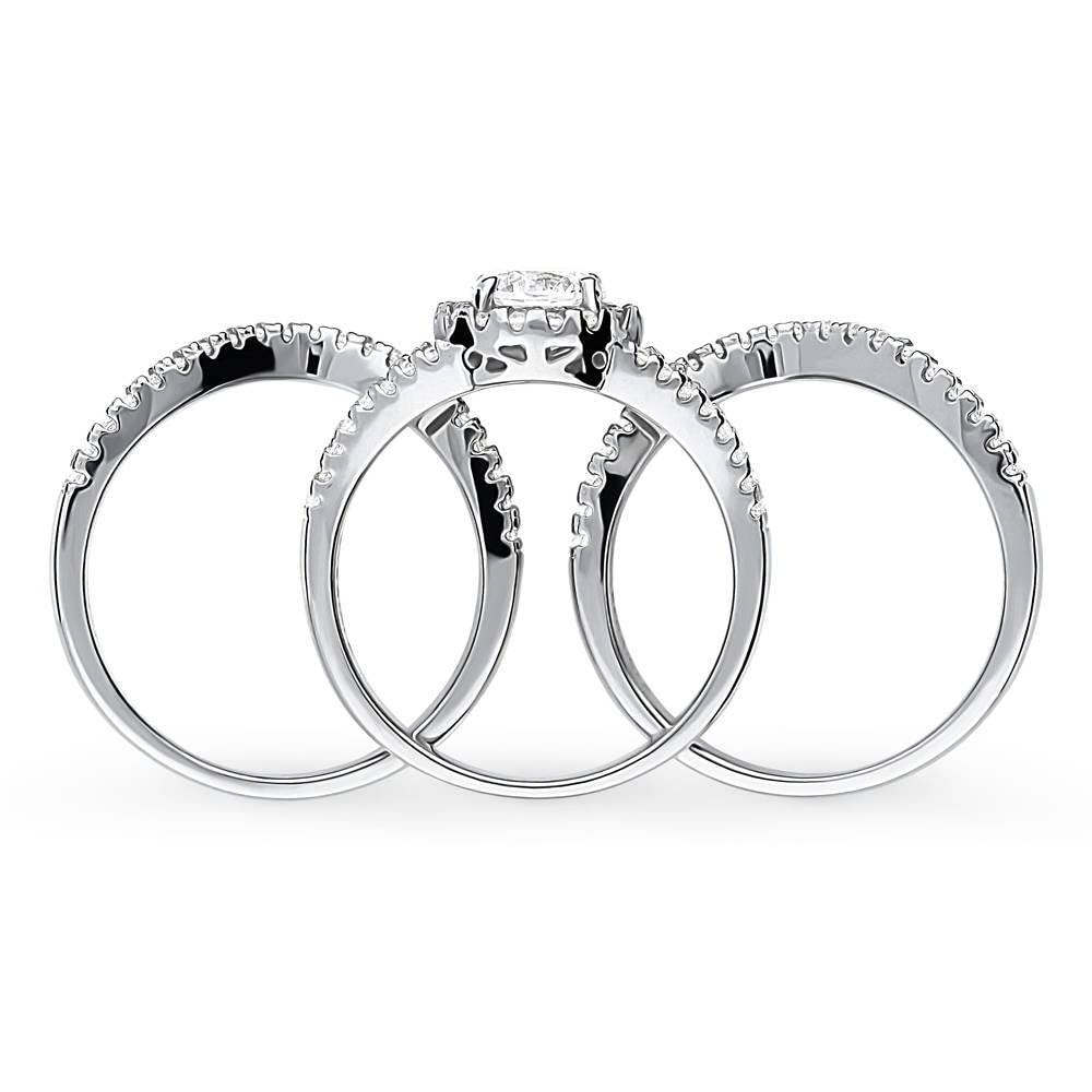 BERRICLE Sterling Silver Halo Wedding Engagement Rings Round Cubic Zirconia CZ Split Shank Ring Set for Women, Rhodium Plated Size 8