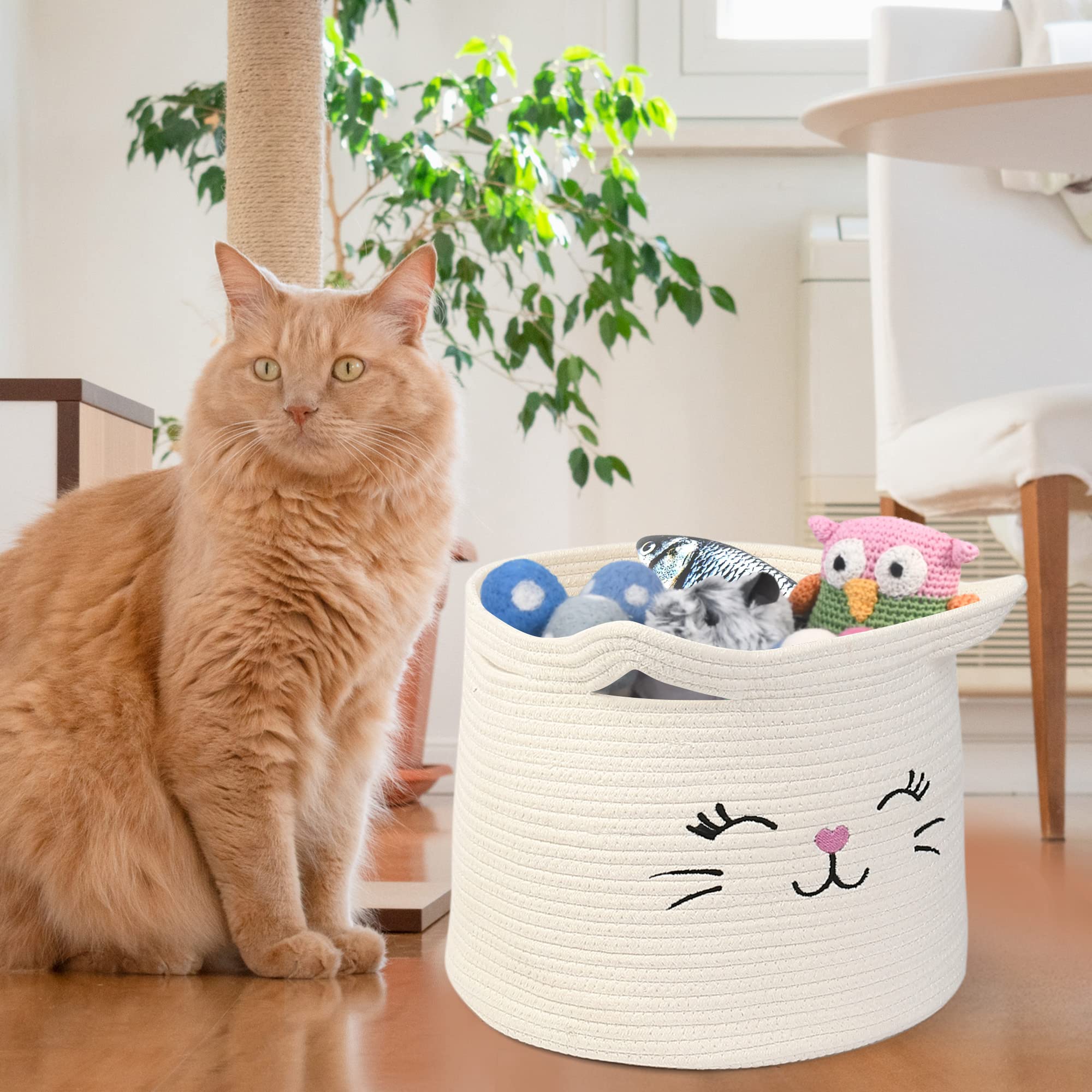 LotFancy Dinosaur Basket for Boys, Cotton Rope Storage Basket for Kids, with Handles, Pets Cats Dogs Toy Holder Container, 15.7x13'' H Cute Animal Laundry Hamper