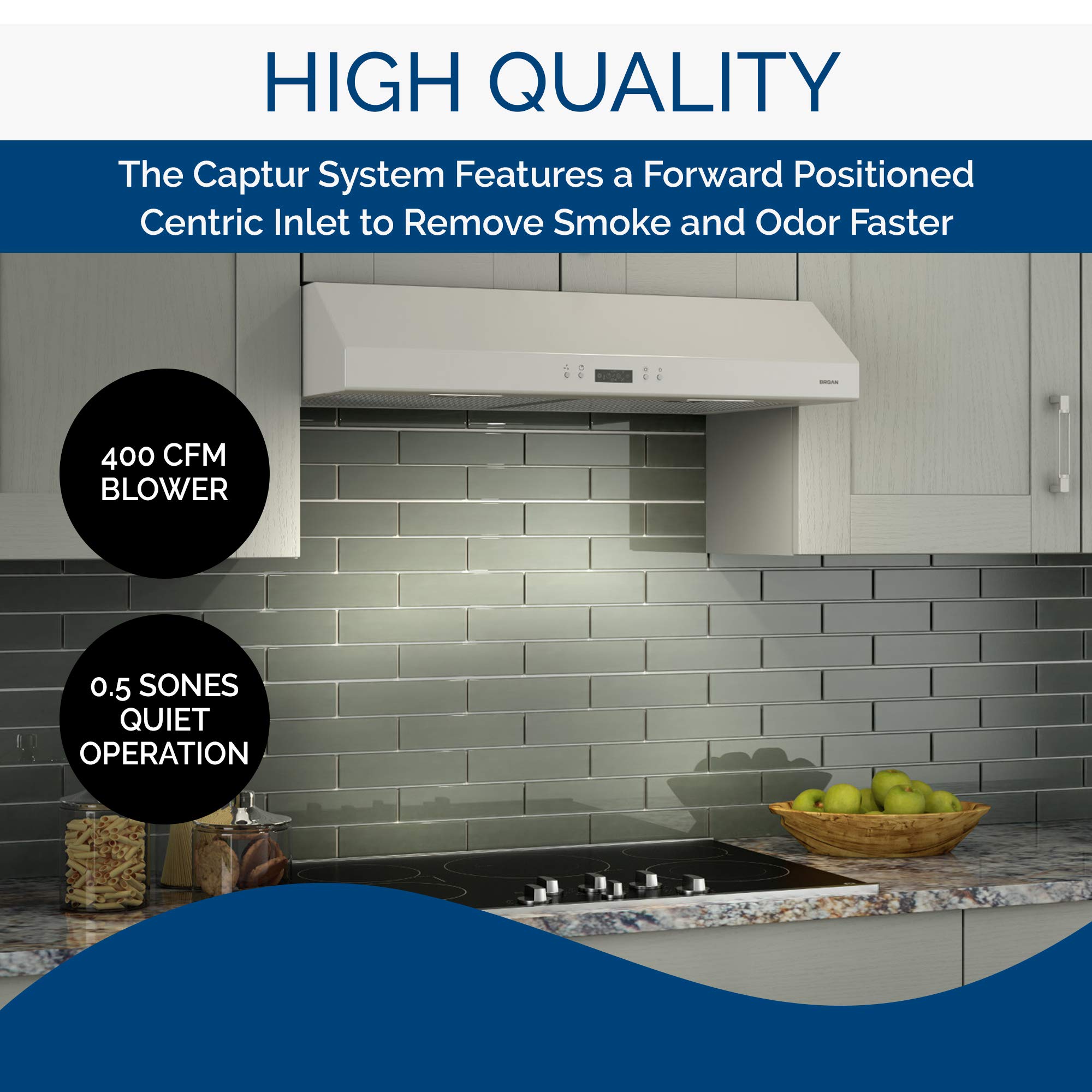 Broan-NuTone BCDJ136WH BCDJ Glacier 36-inch Under-Cabinet 4-Way Convertible Range Hood with 3-Speed Exhaust Fan and Light, White