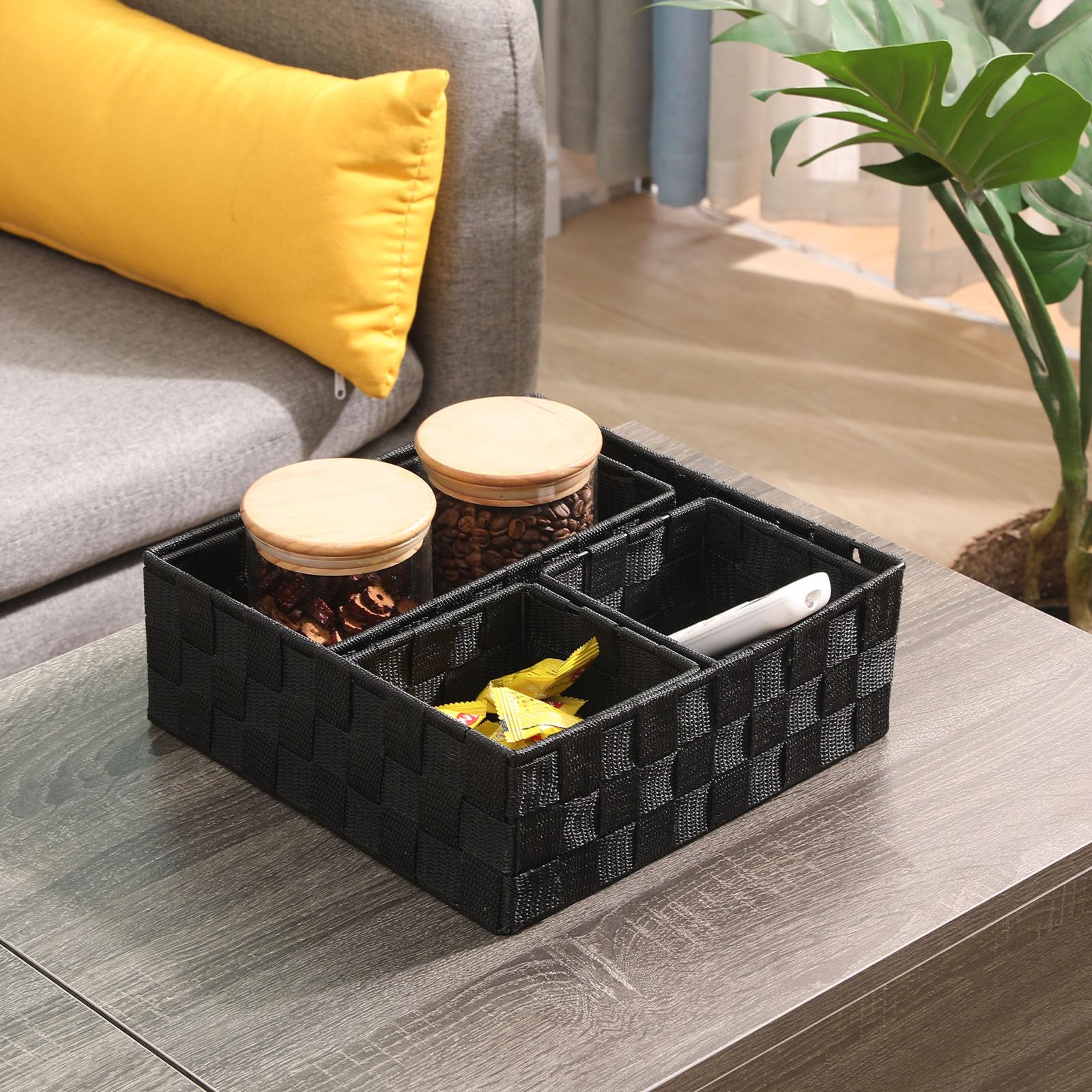 Fboxac Drawer Organizer Bins, Woven Storage Stackable Box Set of 4, Cube Baskets for Organizing Drawers, Shelves, Cabinets, and Dressers (Beige)