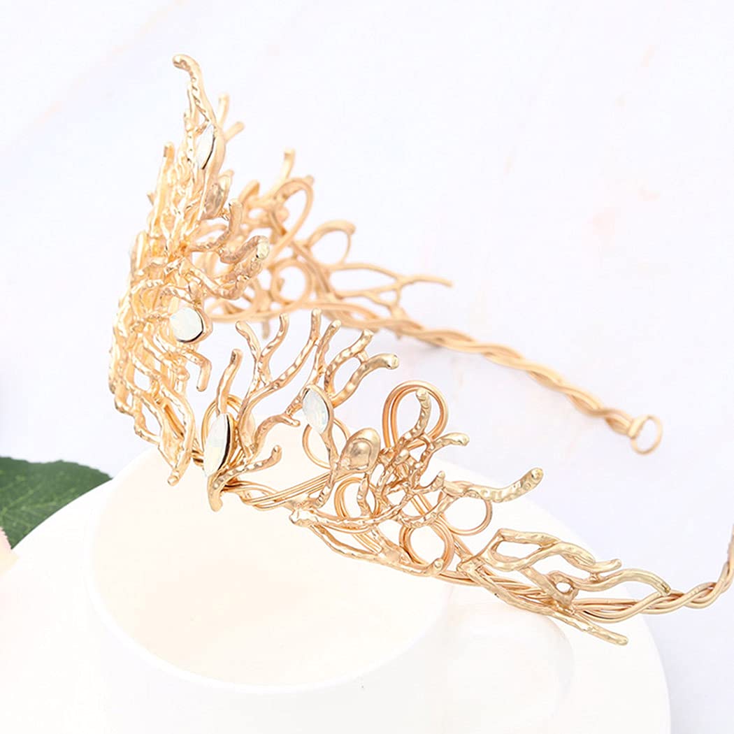 Brishow Brides Wedding Crown with shells Gold Coral Crowns Seashell Crystal Tiaras for Women and Girls