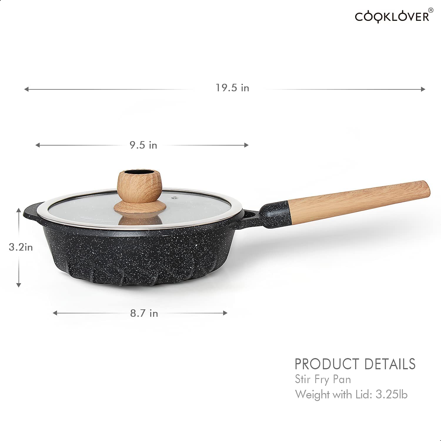 COOKLOVER Nonstick Induction Wok-12.6inch& 9.5 inch Nonstick Stir Fry Pan with Lid β Black