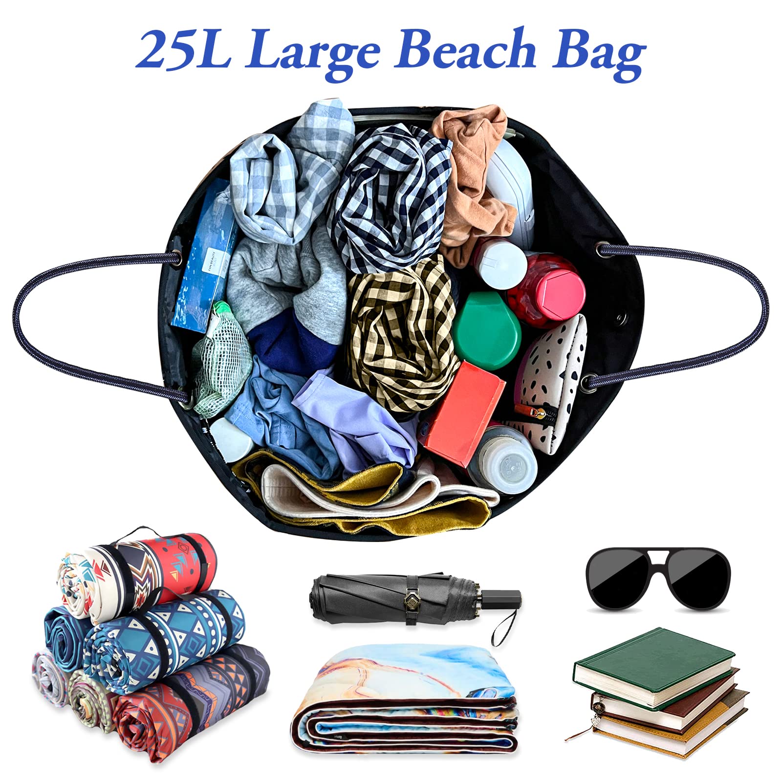 DSYD Neoprene Tote Bag Waterproof,Beach Bags Waterproof Sandproof with Zippers,Rubber Beach Bag acve Wallet,15 x 12 x 9 inch, #6 (198911)