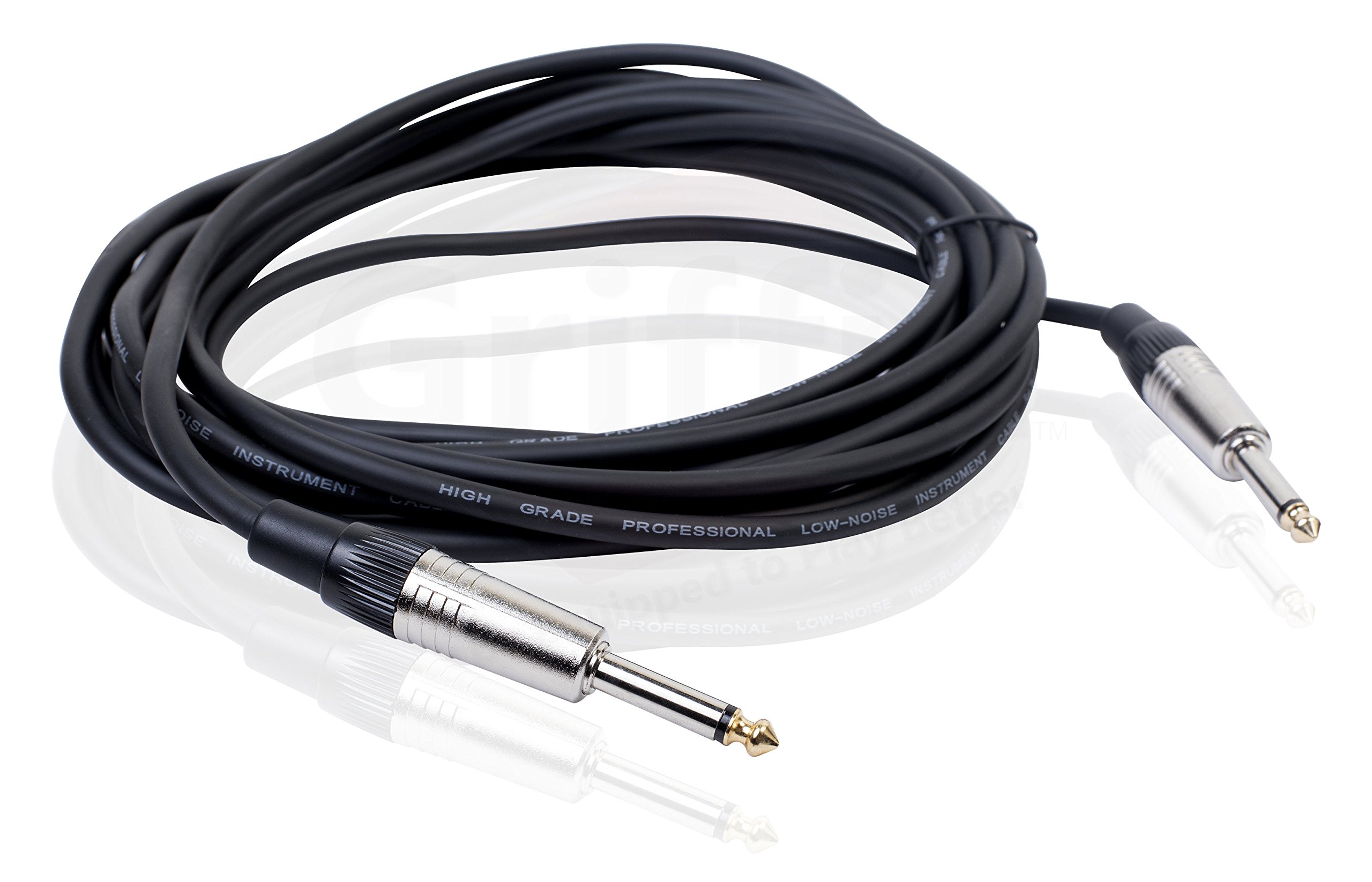 Guitar Cables (10 Pack) Instrument Cord by FAT TOAD | 24 AWG Patch Conductor for Electric Guitar, Bass, Amplifier, Speaker, Keyboard & Recording Studio | Shielded 20FT 1/4 Inch Gold Straight-End Wires