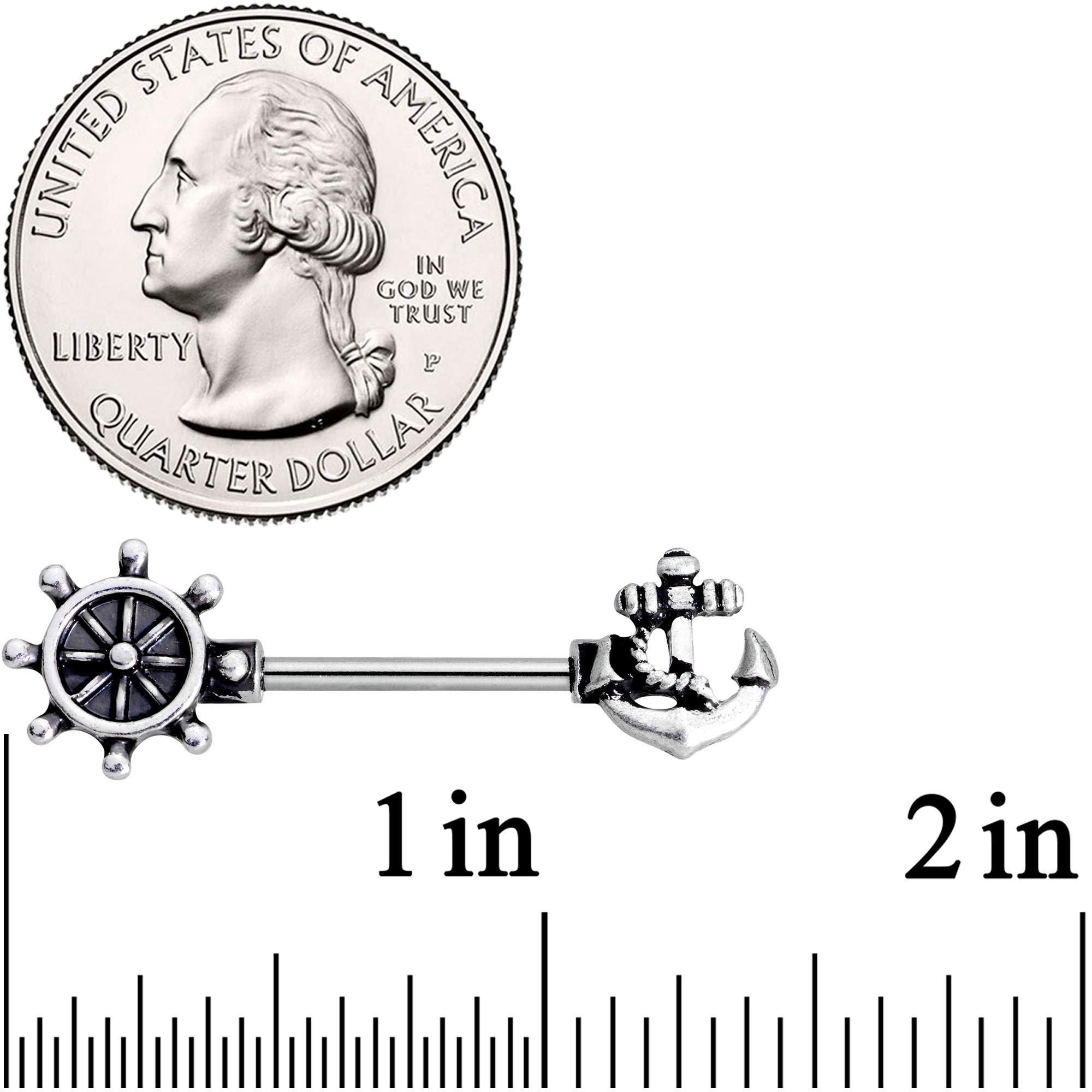 Body Candy 2Pc 14G Nipplering Piercing 316L Steel Seaside Nautical Anchor Barbell Nipple Rings 9/16"