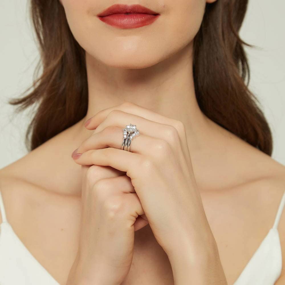 BERRICLE Sterling Silver 5-Stone Wedding Engagement Rings Cubic Zirconia CZ Solitaire Ring Set for Women, Rhodium Plated Size 9