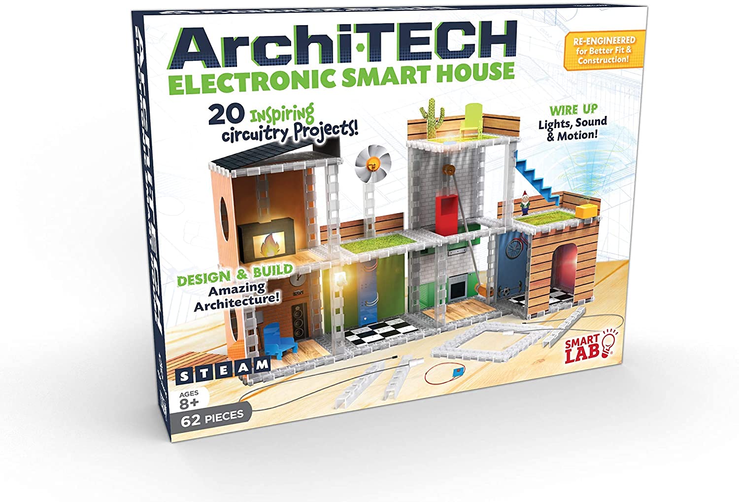 SmartLab Toys Archi-TECH Electronic Smart House - Educational Home Design Room Decoration Stem Building Toys & Engineering Kit - Build Your Own Smart House with Activity Book Building Set & 2x E-Books