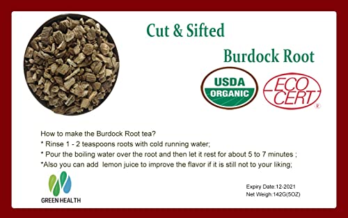 Cut & Sifted Organic Burdock Root Tea Caffeine Free 5 Ounces - Herbal Ingredient Dried Arctium lappa Tea 142G
