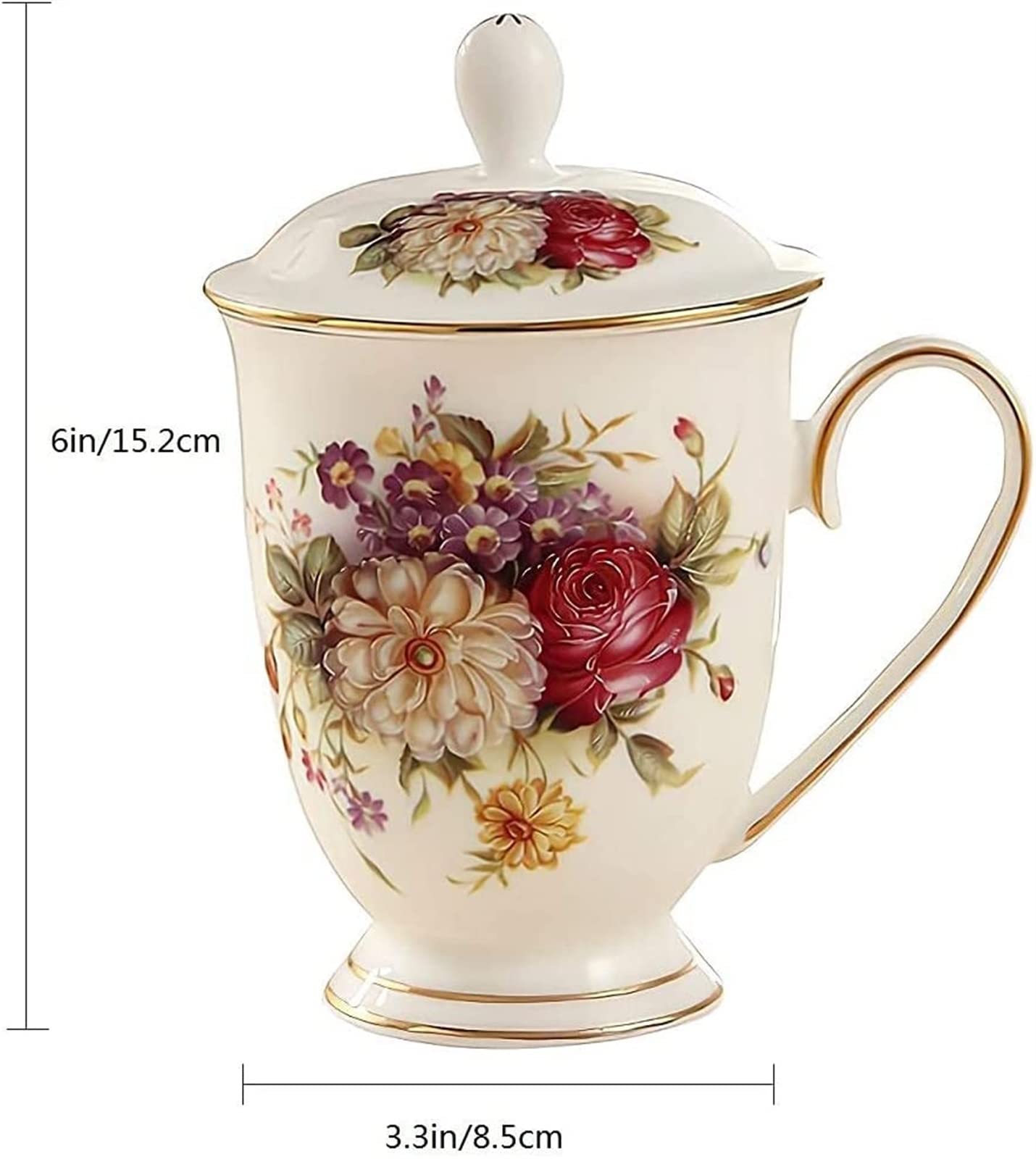 Ceramic Mug, Tea Mugs For Women,China Tea Cup With Lid, Flower Tea Cup, Suitable For Making Tea, Cold Drinks, Hot Drinks, Coffee, Etc, 10oz (about 300ml)