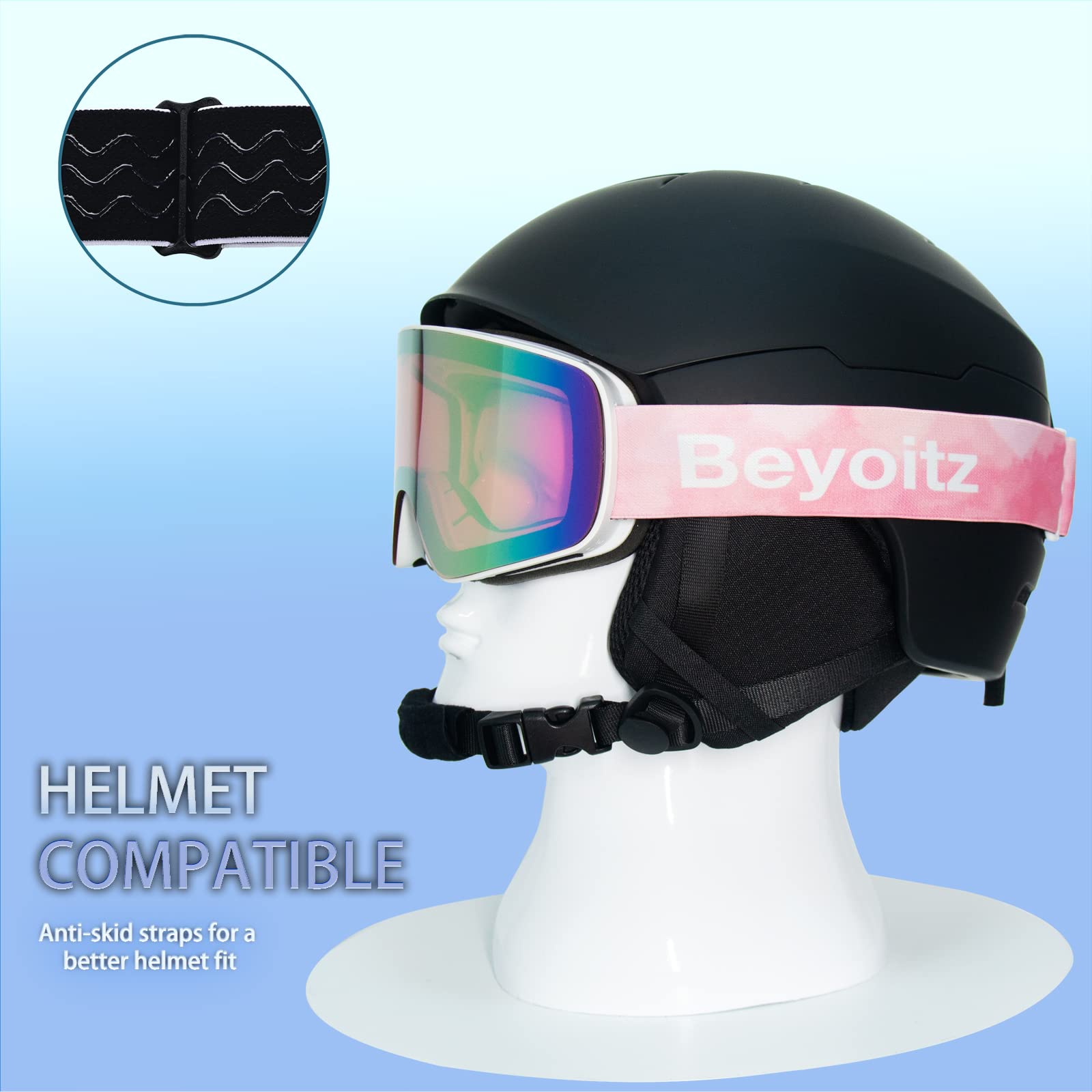 Beyoitz Cylindrical Ski Goggles OTG Snow Goggles Anti-fog Snowboard Goggles For Men Women Adults