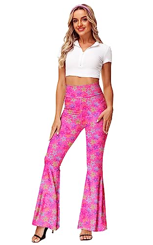 Flare Pants for Women 70s 80s Bar-bie Costume Bell Bottom Pink Disco Hippie Pants S