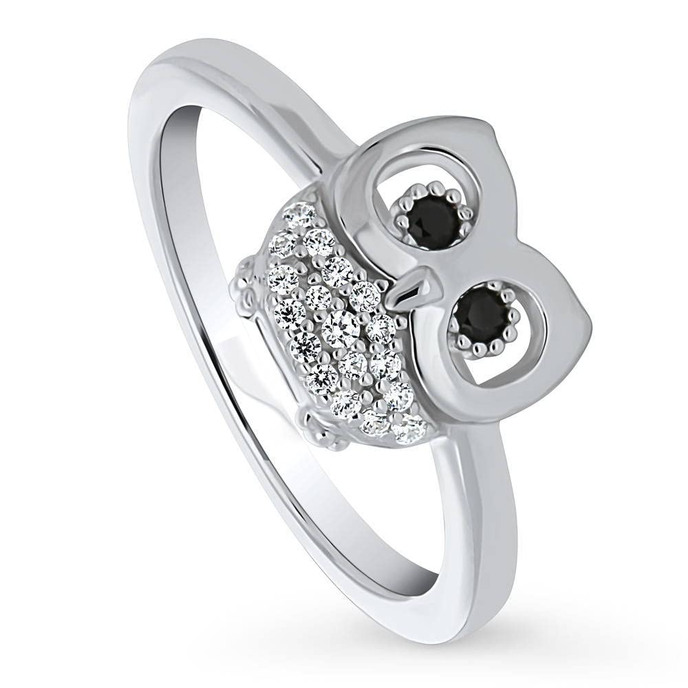 BERRICLE Sterling Silver Owl Cubic Zirconia CZ Fashion Ring for Women, Rhodium Plated Size 5
