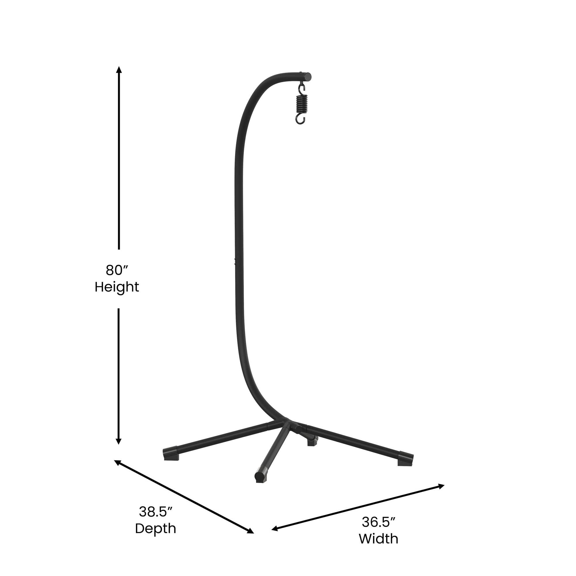 Flash Furniture Harvo Commercial All-Weather Hanging Hammock Chair C-Stand - Black Heavy Duty Steel Offset Base - Included Hardware - 360 Degree Rotation