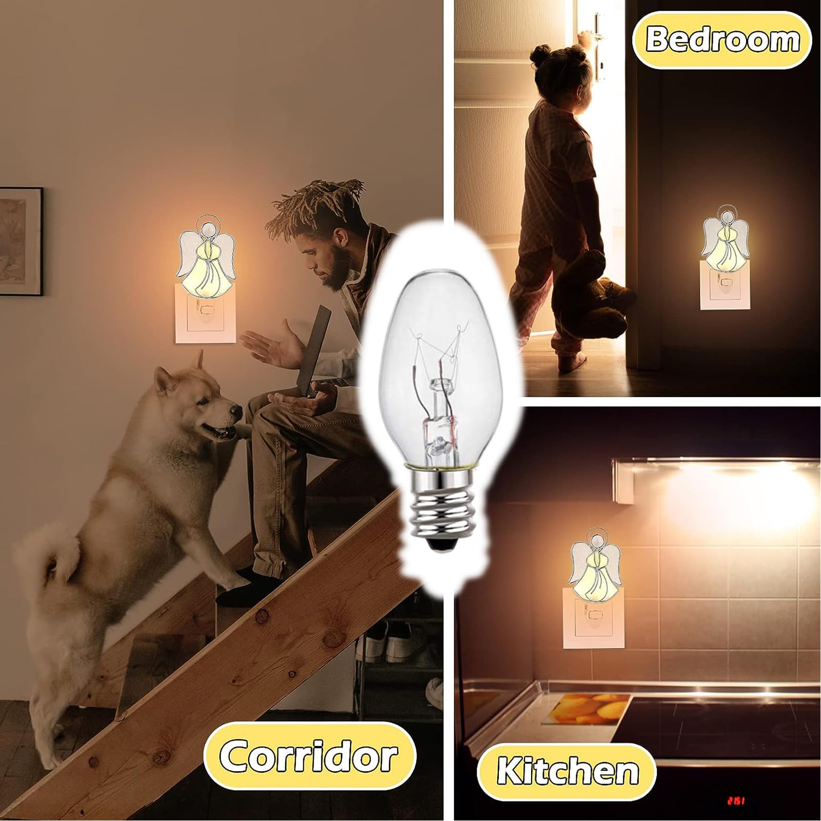 C7 Night Light Bulb 4 Watt,E12 Candelabra Base, 15 Lumens,Incandescent Light Bulb, Clear, Soft White - 12 Pack
