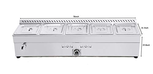 TECHTONGDA Propane Gas Food Soup Warmer Stove Bain Marie Commercial Canteen Buffet Steam Heater 12''x8.7''x6'' Pan 5 Pan