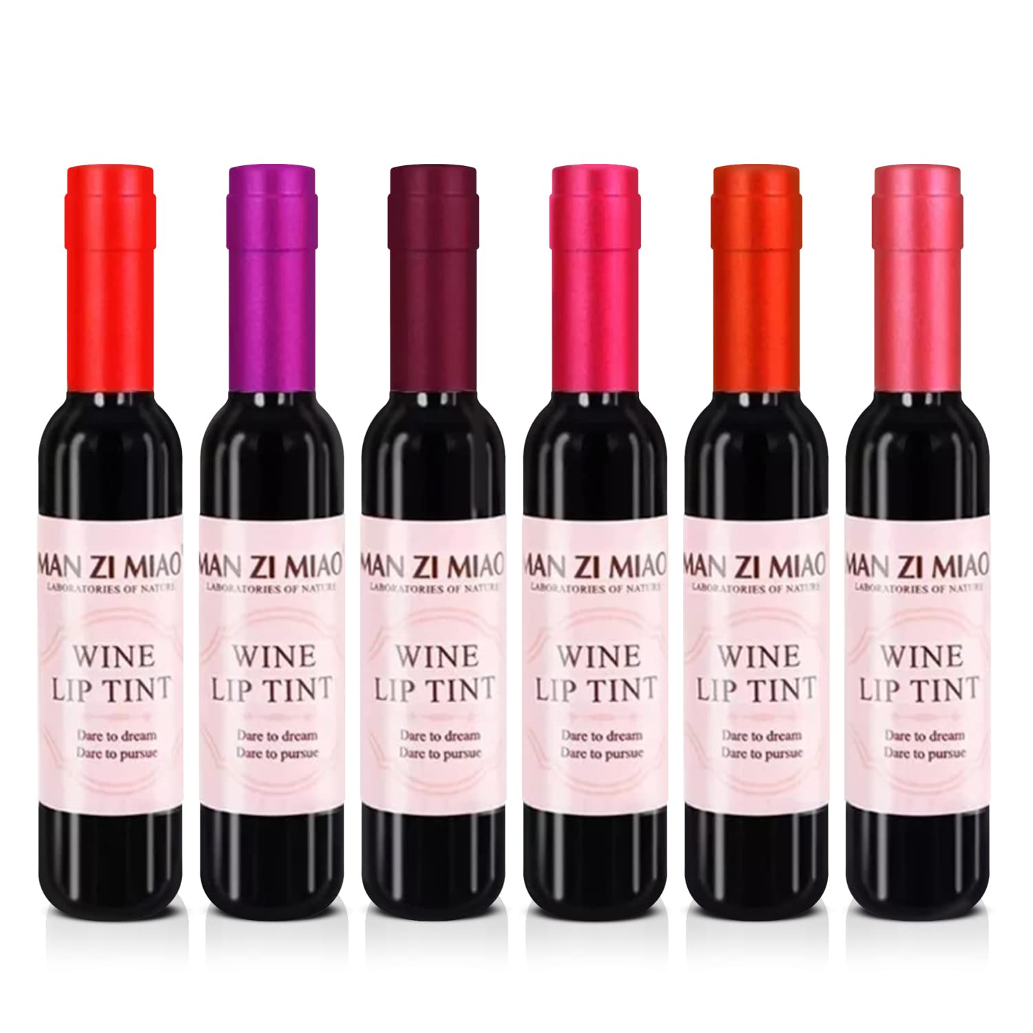 DEALPLUSDEAL MAN ZI MIAO Wine Lip Tint - 6 Pcs Set Long Lasting Color Waterproof Wine Bottle Design Lip Gloss Lip Makeup Liquid Lipgloss