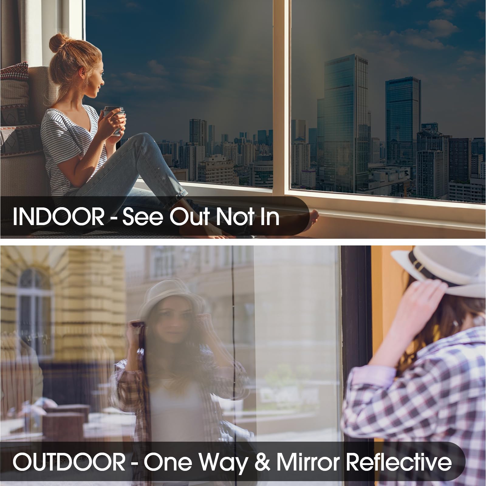 bofeifs Window Tint for Home One Way Privacy Window Film Sun Blocking Reflective Removable Window Clings for Glass Windows See Out Not in Uv Heat Blocker Peel and Stick Mirror Summer House Window Tint