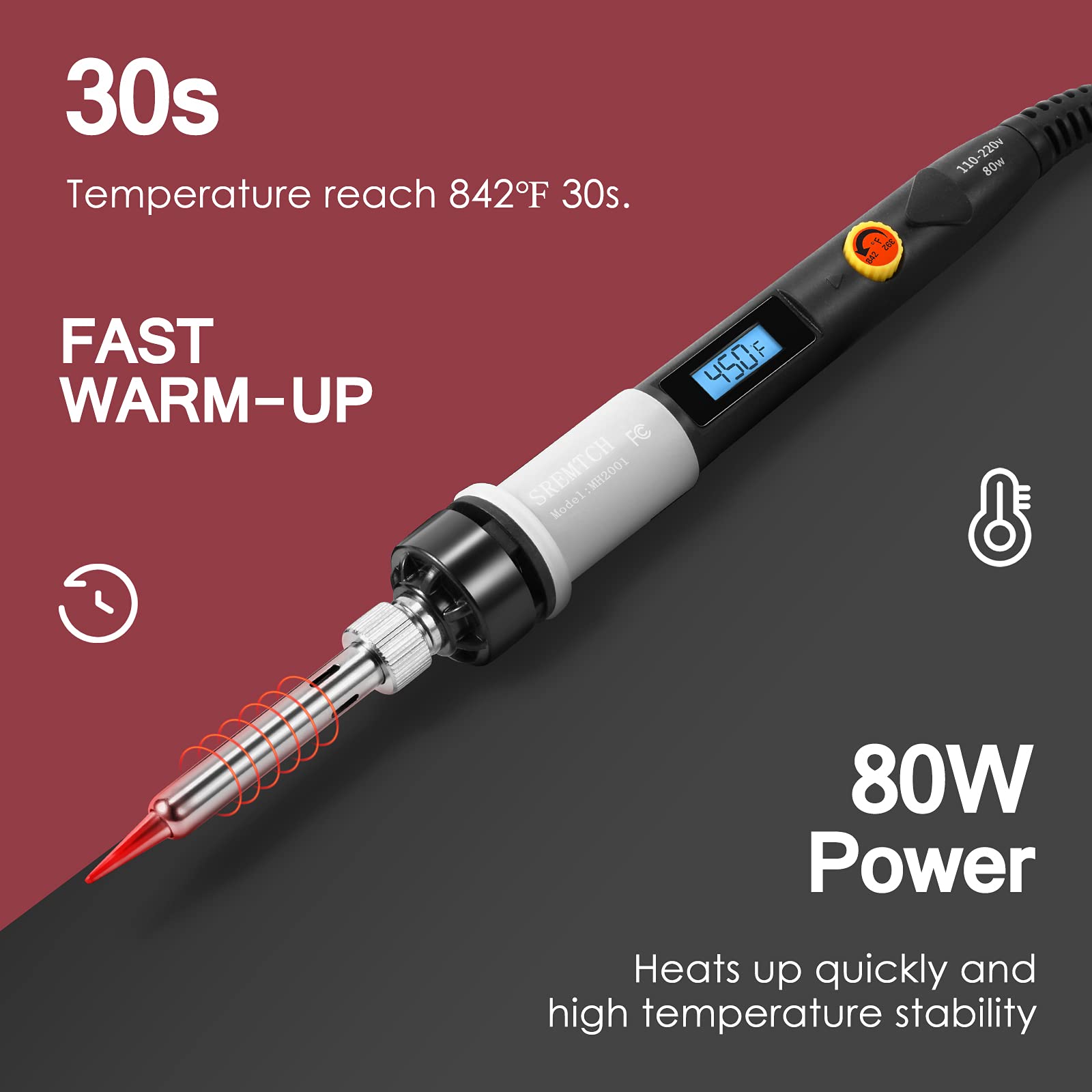Electronics Soldering Iron, SREMTCH 80W Precision Soldering Iron Kit with LCD Display, Professional Soldering Iron Kit with Adjustable Temperature 392℉ - 842℉, ON/OFF Switch, Welding Accessories