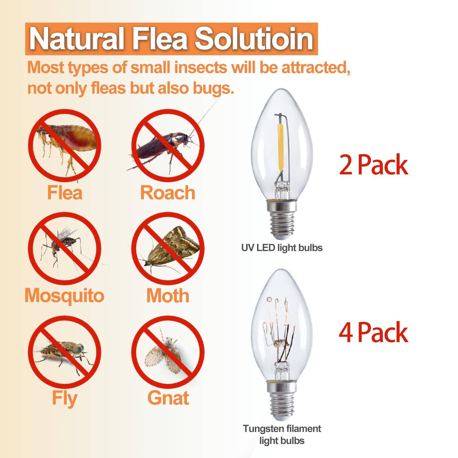Flea Traps for Inside Your Home, Flea Killer Trap Indoor Natural Safe Pest Control Trapper House Sticky Insect Killer with Light & Switch, Bed Bug Trap Safe for Kid & Pet, 2 Packs Pumpkin