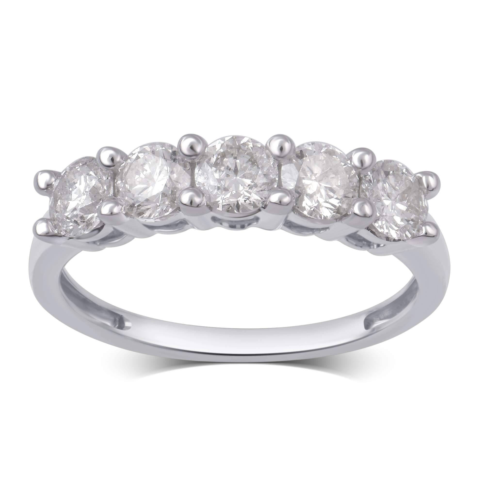 Beyond Brilliance 1.00 Carat Diamond, Prong-set, 10K White Gold Round Cut Five Stone Anniversary Band (I-J, I2-I3) | Natural Diamond Rings For Women | Gift Box Included