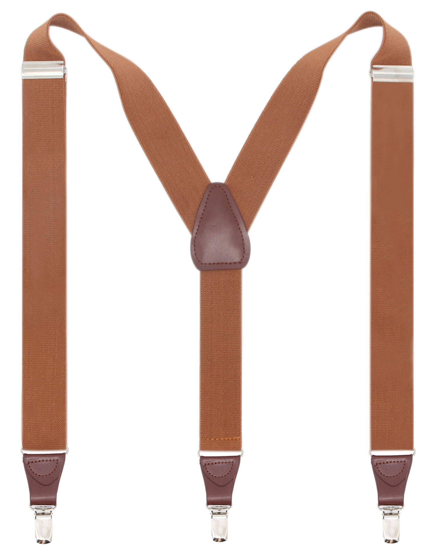 Bioterti Men’s Y-shape 1.4 Inch Suspender -3 Metal Clips, Elastic Straps (Camel)