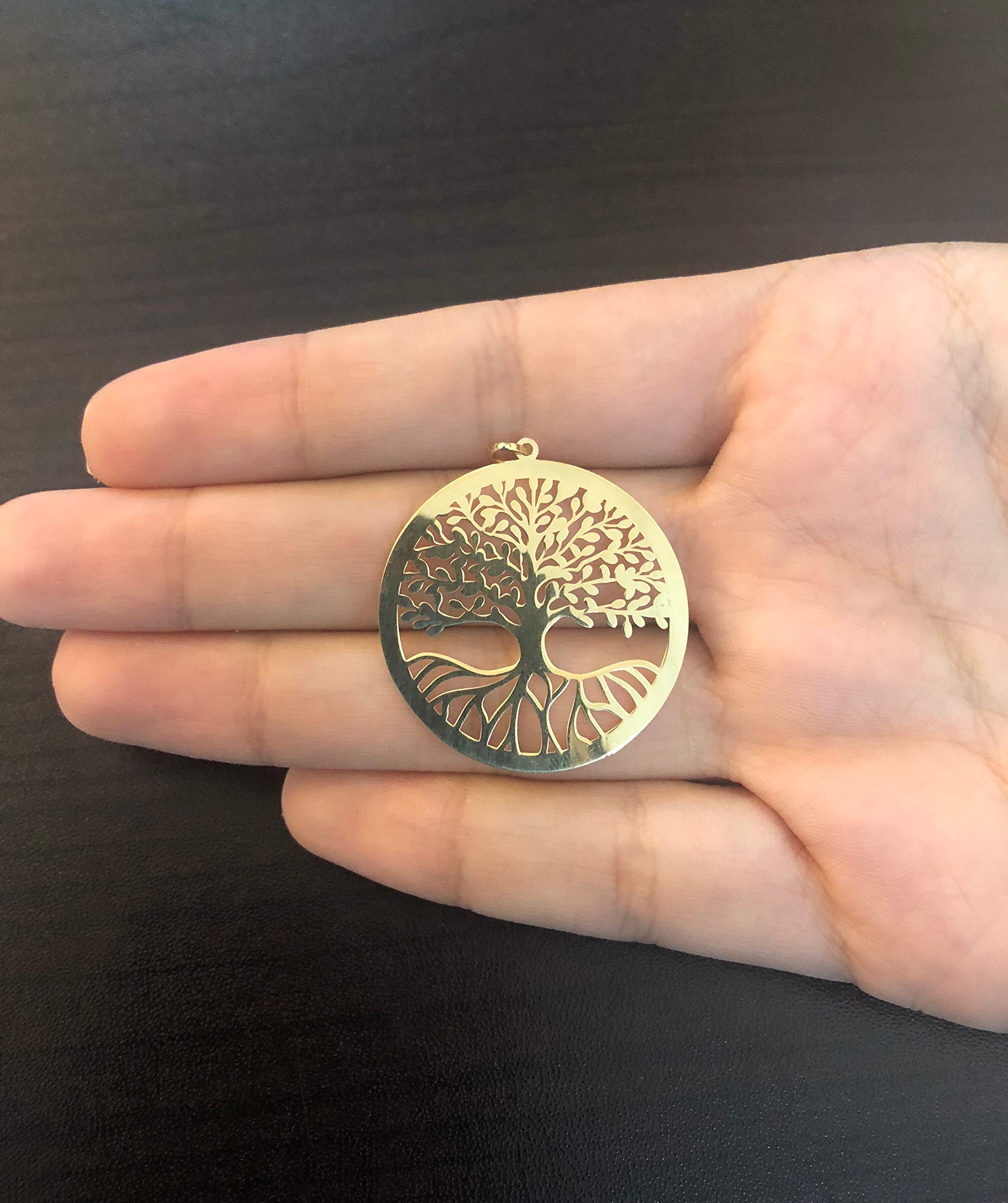 Carol Jewelry 14k Solid Yellow Gold Tree of Life Round Pendant for Necklace (30 mm)