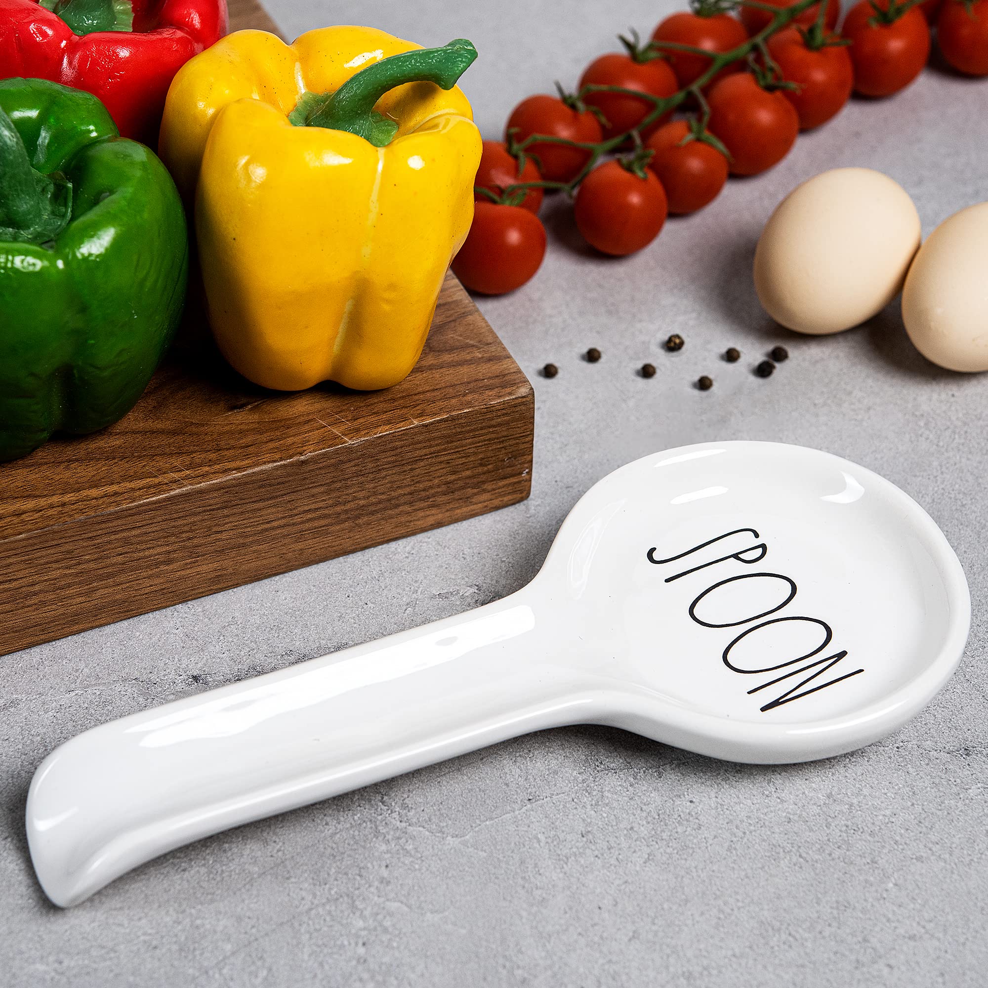 Ceramic Spoon Rest for Stove Top - Farmhouse Spoon Holder for Kitchen Counter - Coffee Spoon Rest, Kitchen Utensil Holder - Cooking Ladle Holder - Farmhouse Kitchen Decor, Accessories, Gifts (White)