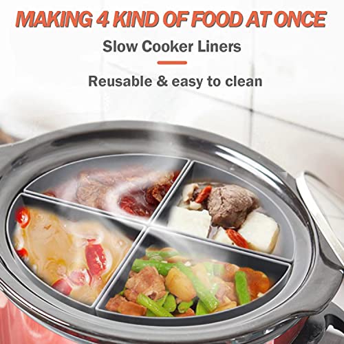 Slow Cooker Divider, 6 QT Silicone Liner, 4 in1 Slow Cooker Liners Reusable & Leakproof Silicone Crock Pot Dividerr Insert, Dishwasher Safe Cooking(Black)