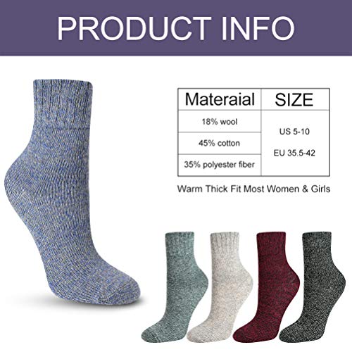 besky 5 Pairs Winter Wool Socks Women, Knit Thick Wool Soft Warm and Breathable Cozy Socks for Womens