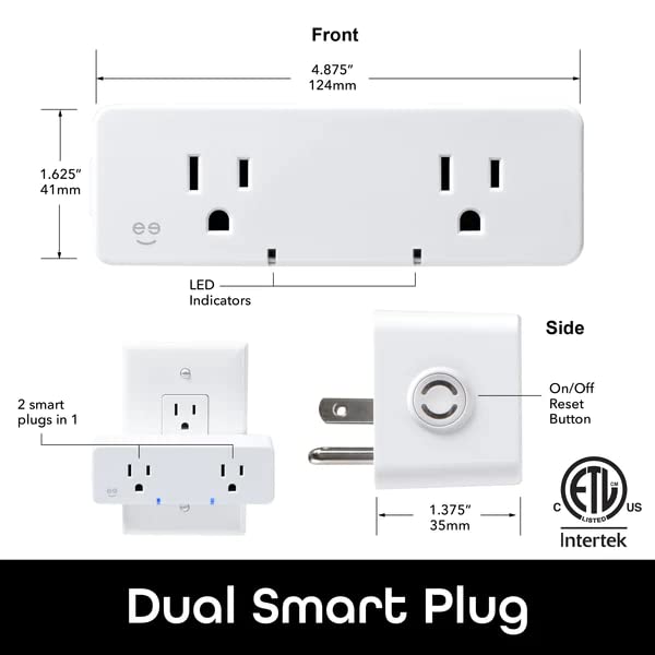 Geeni Switch Duo Double Smart Plug, White, 2 Outlets – No Hub Compatible with Alexa and Google Assistant, Requires 2.4 GHz Wi-Fi