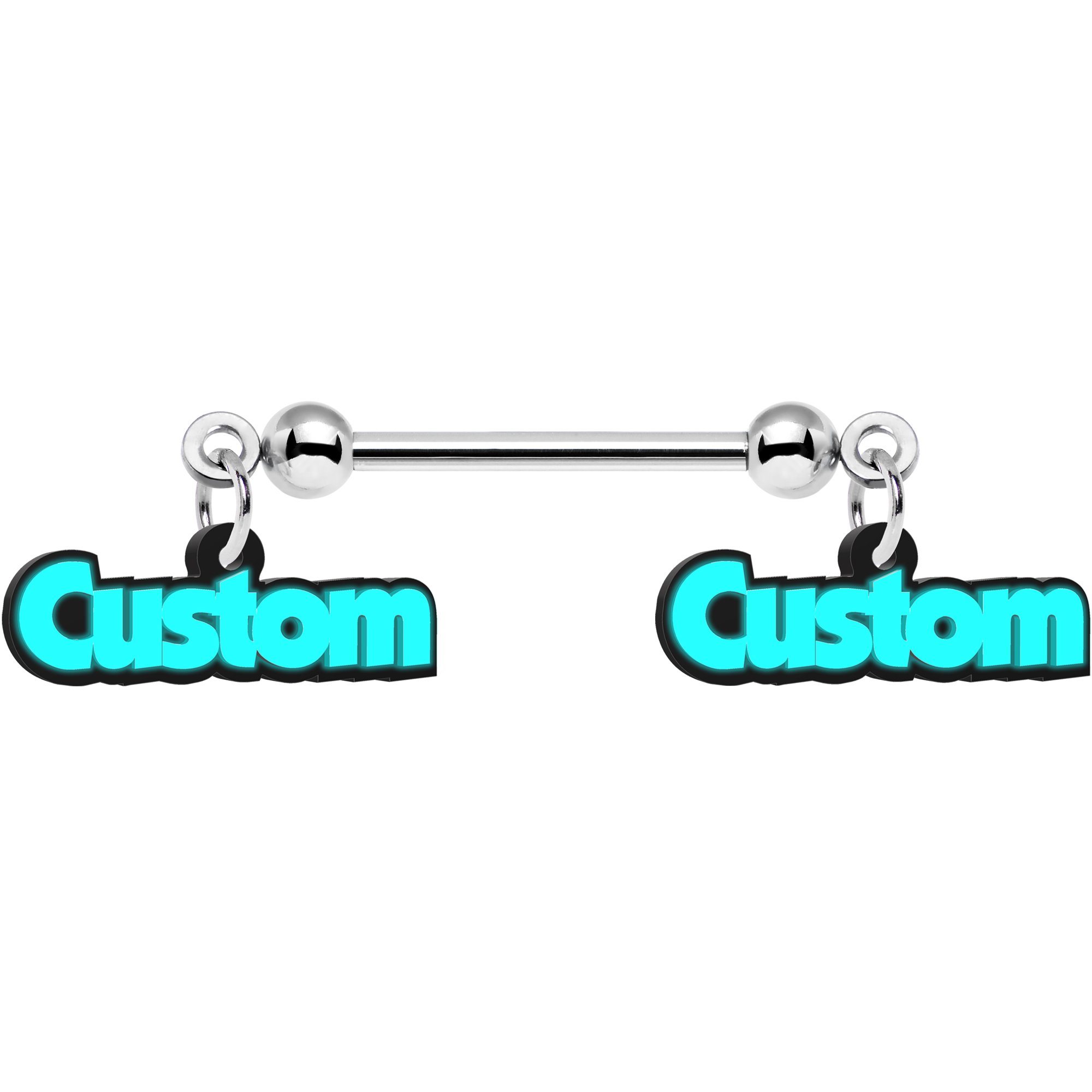 Body Candy Custom Steel Glow Double Personalized Name Dangle Nipple Ring Set of 2 14 Gauge 5/8"