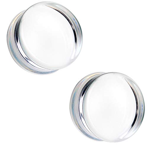 BODY DAZZ Pair 2G-25mm Flat Glass Plugs Double Flared (Clear 3/4" (19mm))