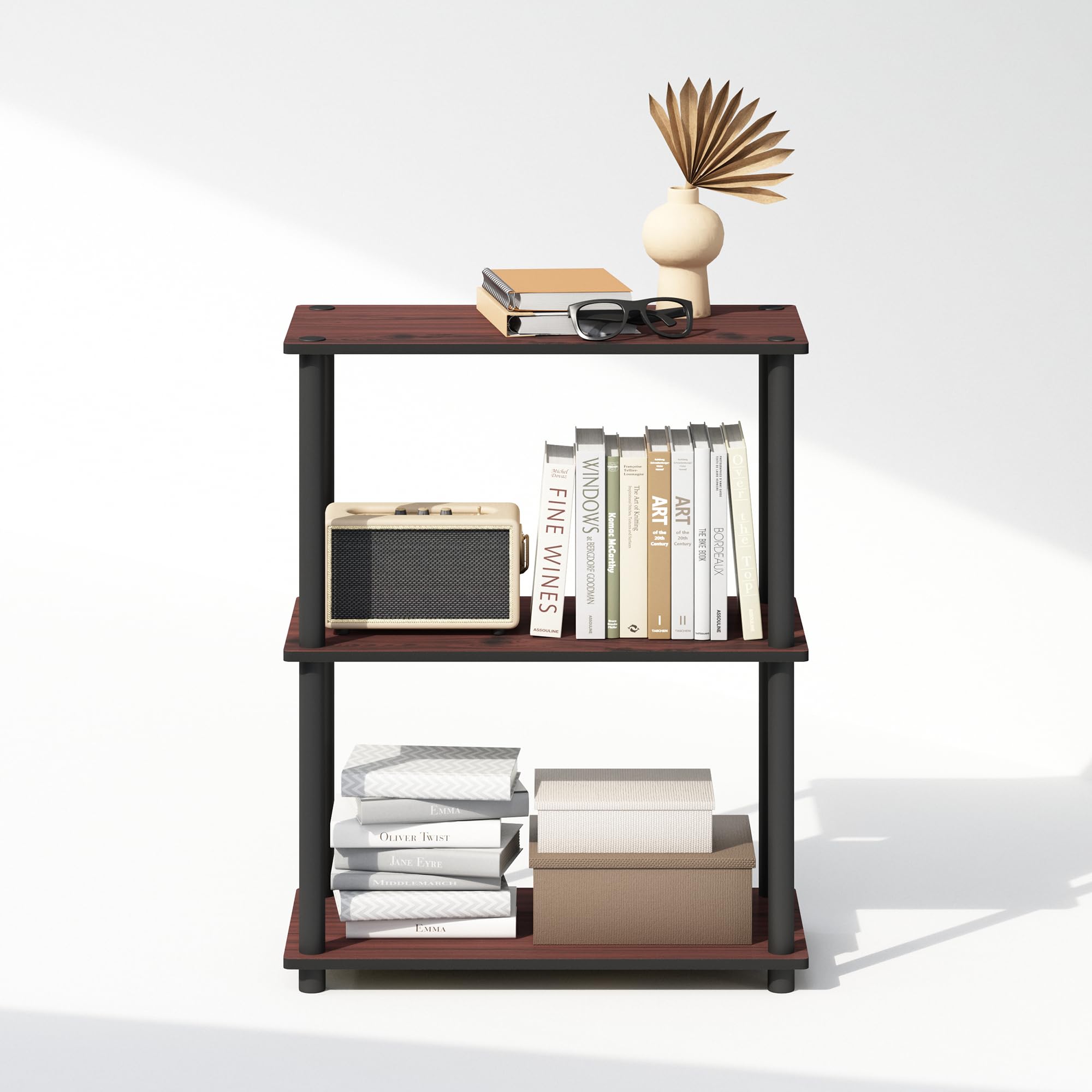 Furinno Turn-N-Tube 3-Tier Multipurpose Compact Bookcase, Dark Cherry