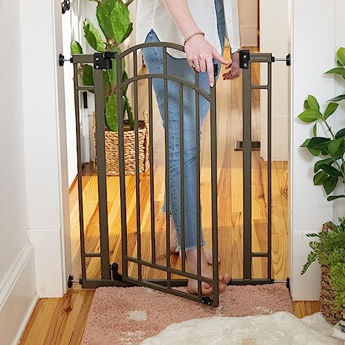 Summer Multi-Use Decorative Extra Tall Safety Pet and Baby Gate, 28.5"-48" Wide, 36" Tall, Pressure or Hardware Mounted, Install on Wall or Banister in Doorway or Stairway, Auto Close Door - Bronze
