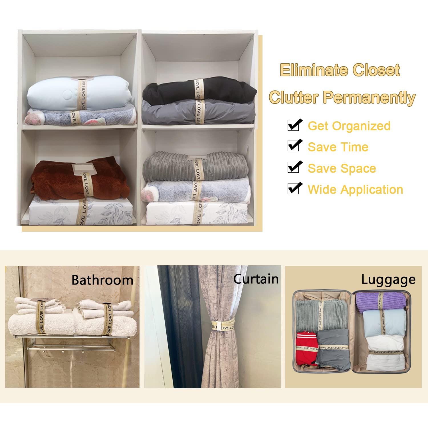 SMILIE Bed Sheet Organizer, Closet Storage Band Organizer, Elastic Bands for Tidying Bed Sheet, Closet Organizer Band with Jacquard & a Label, Each Order Contains 2 Bands, 23.62Lx1.57W