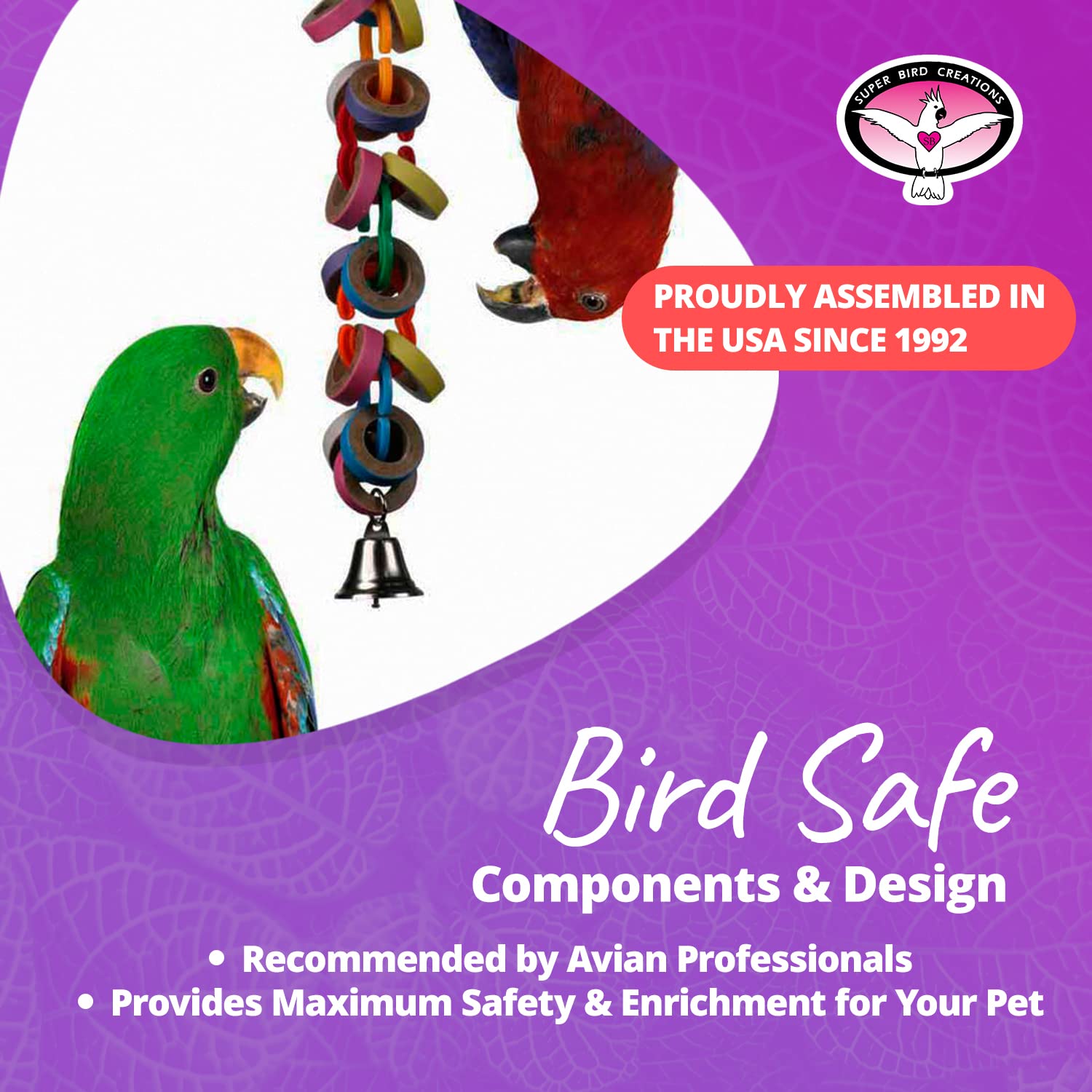 Super Bird Creations SB626 Hoopla Bird Toy, Medium/Large Bird Size, 15" x 2.5"