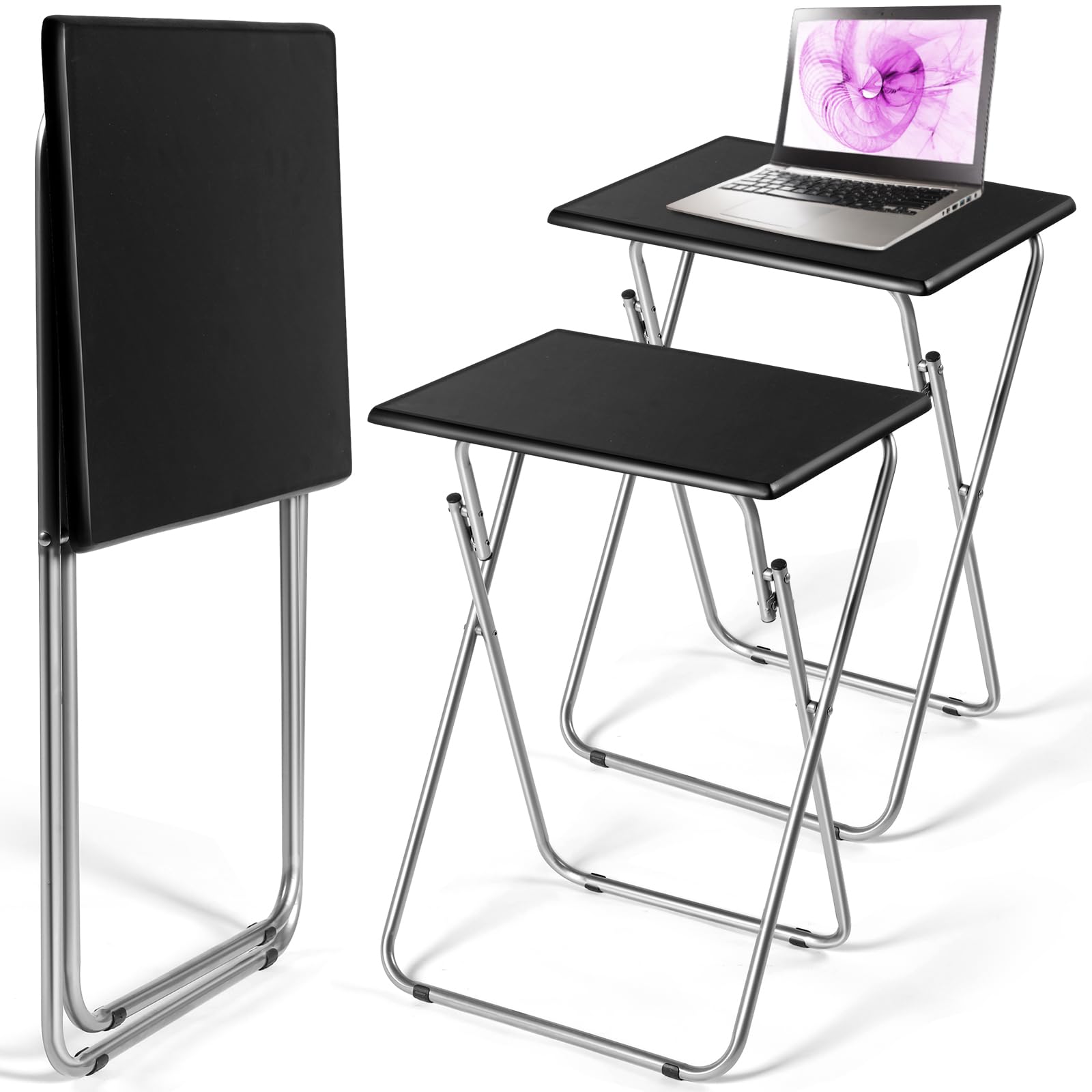Geetery 2 Pack Folding TV Tray Tables No Assembly Required 18.9 x 15 x 26 in Dinner Table Foldable Snack End Table for Bed Couch Eating Living Room Bedroom (Light Brown)