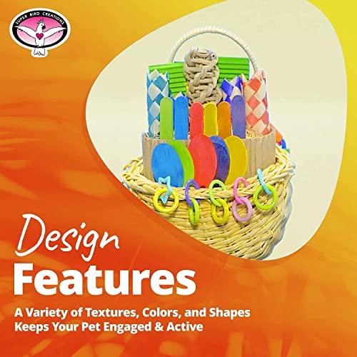 Super Bird Creations SB669 Wicker Foraging Basket Bird Toy with Array of Chewable Toys for Parrots, Medium Size, 10β x 4β x 5β, Varies, 1 Count (Pack of 1)