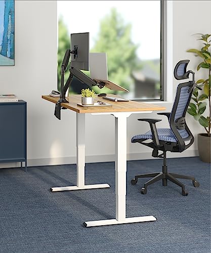 FLEXISPOT Pro Bamboo 3 Stages Dual Motor 60x30 Inch Electric Standing Desk Bamboo Contour Whole-Piece Board Height Adjustable Desk Electric Stand Up Desk (White Frame + Bamboo Curved Desktop)