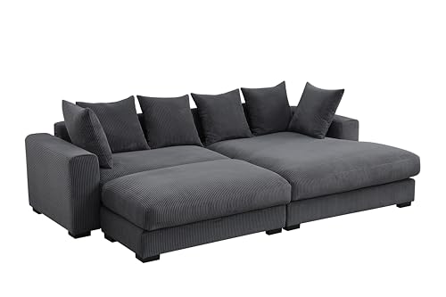 ERYE Oversized 3-Piece Right Facing Sectional Sofa Couches W/Ottoman for Living Room, 109.75-Inch L Shaped Corduroy Upholstered Convertible Sofa&Couch with Left Chaise Daybed and 6 Pillows
