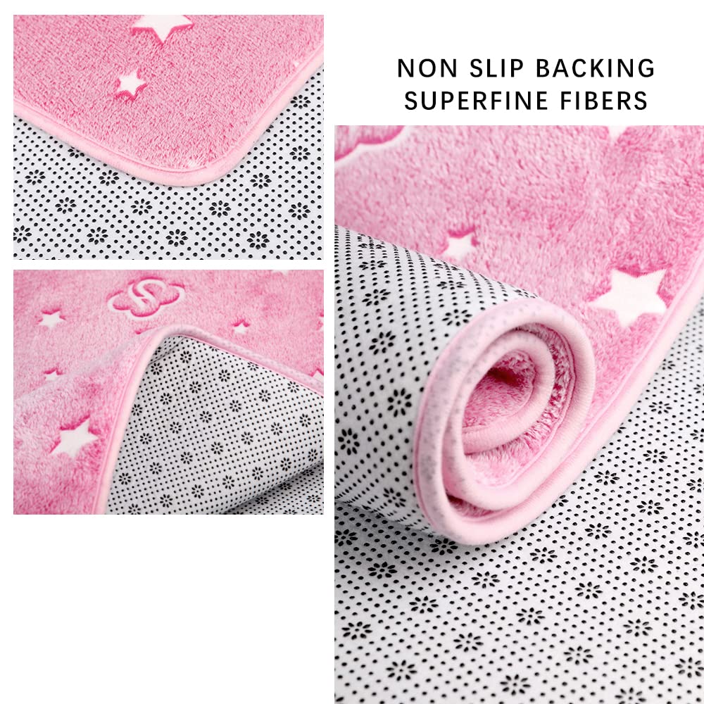Large Area Rug Carpet Glowing in The Dark Pink Star 5'x4' for Children Room Decor Funny for Babyroom and Living Room Rectangular Mat for Kids Bedroom