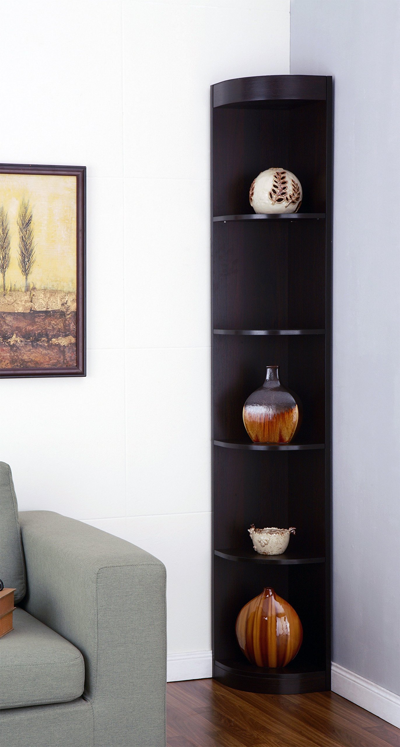 Furniture of America Tango Transitional 5-Shelf Corner Display Stand, Cappuccino