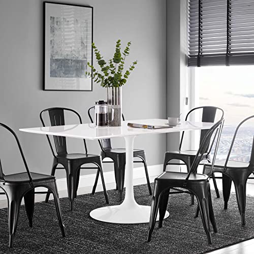 Modway Lippa 60" Mid-Century Modern Dining Table with Rectangle Top and Pedestal Base in White