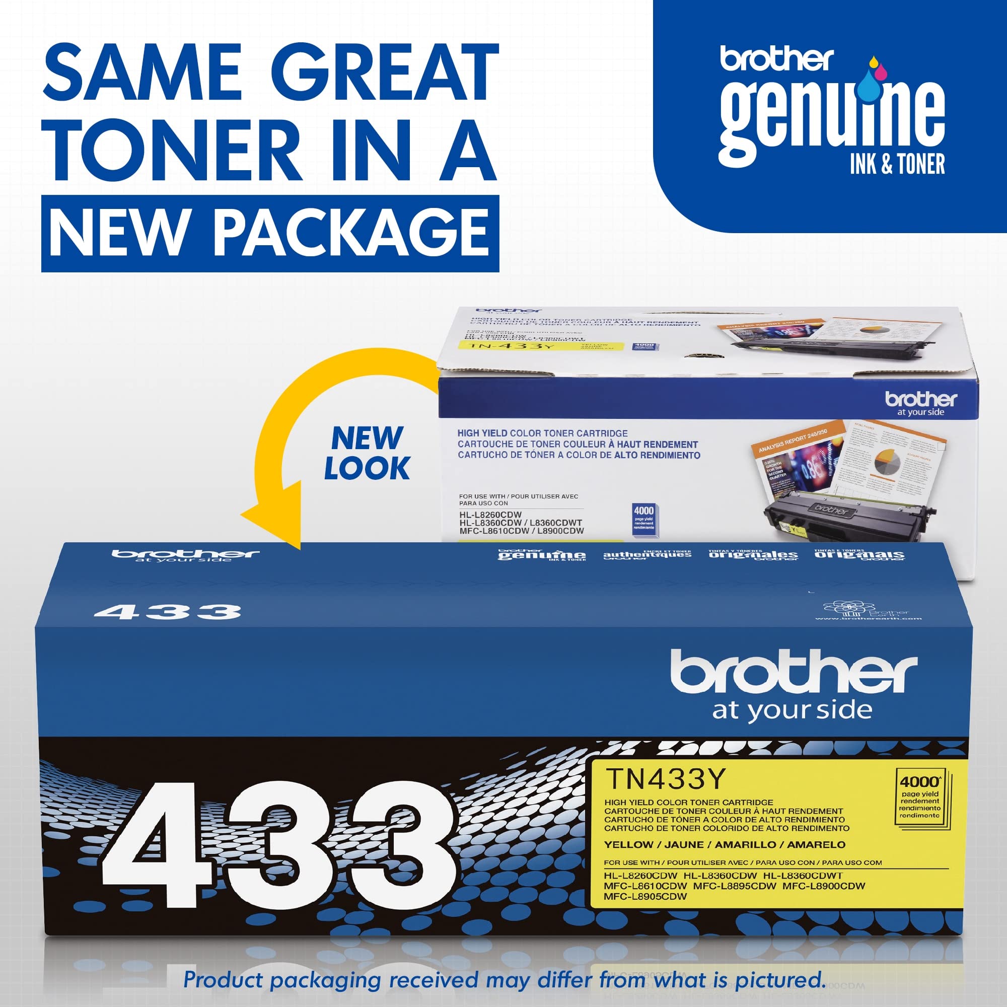 Brother Genuine High Yield Toner Cartridge, TN433Y, Replacement Yellow Toner, Page Yield Up to 4,000 Pages, Amazon Dash Replenishment Cartridge, TN433
