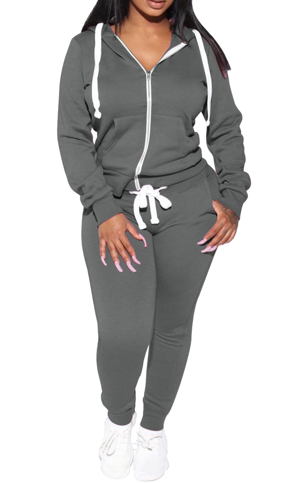 Choichic Women's Jogging Suits Two Piece Sweatsuit Long Sleeve Zip Up Pullover Hoodie Long Pants Tracksuit Set Jumpsuits Pants Set Grey X-Large (1131)
