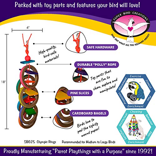 Super Bird Creations SB625 Olympic Rings Bird Toy, Large Bird Size, 15β x 4β x 4β