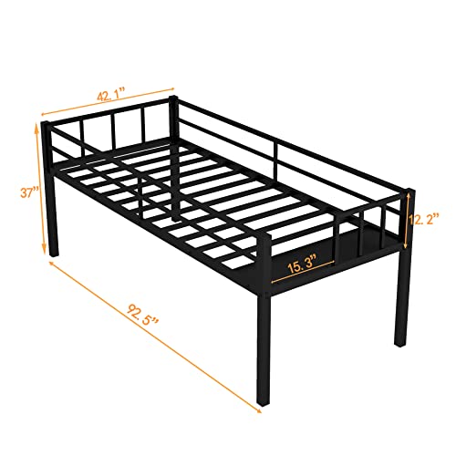 DHHU Triple Twin Bunk Bed, Metal Bunk Bed, Metal Bed Frame, Suitable for Bedroom, Apartment, Dorm, Space-Saving, Black