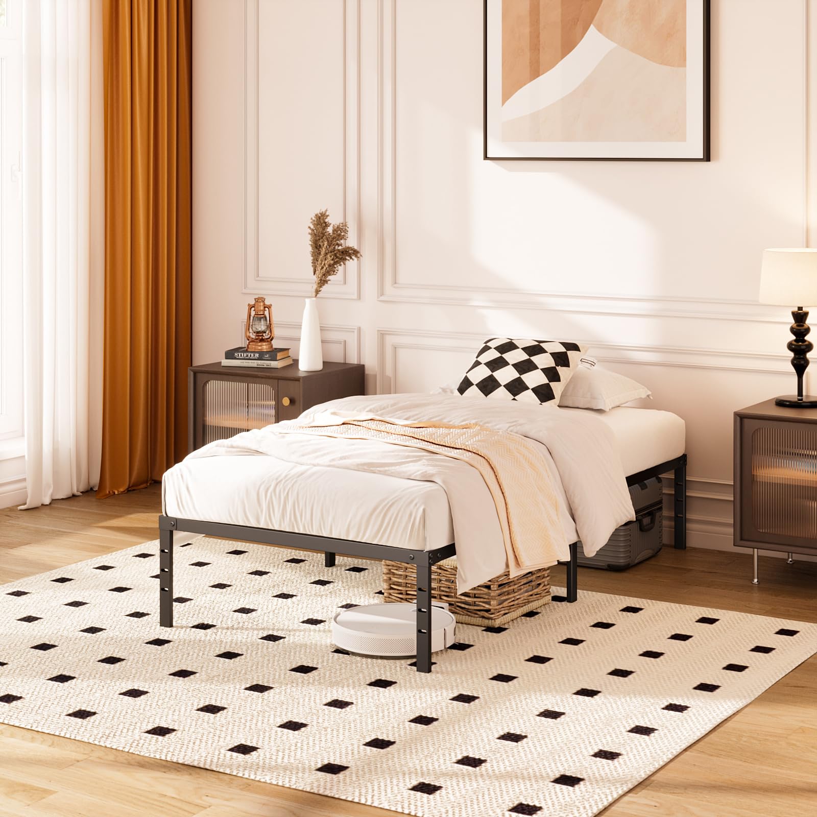Besebay Queen Size Bed Frame 18 Inch Heavy Duty Metal Frames with Steel Slats Support Ample Storage No Box Spring Needed, Easy Assembly, Noise Free, Black
