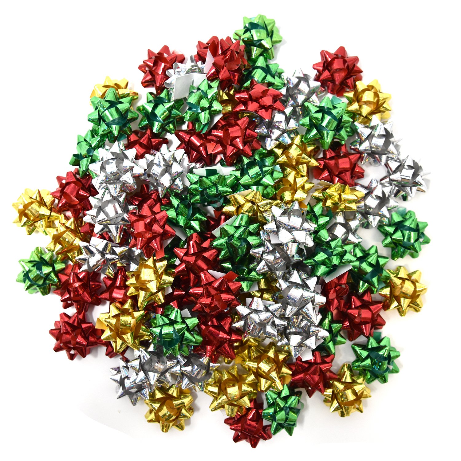 Gift Boutique 96 1" Mini Christmas Bows Self Adhesive for Wrapping Holiday Gifts Presents in Red Green Gold and Silver