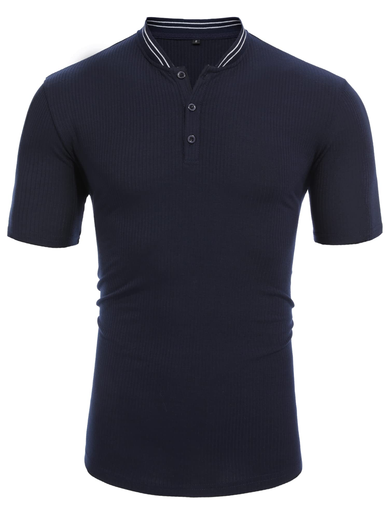 CHOMOLEZA Men's Muscle Polo Shirts Short Sleeve Knit T-Shirts Slim Fit Stretch Golf Shirt Casual Basic Tee Navy Blue S